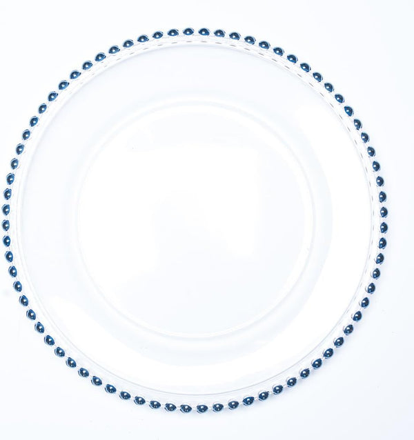 8 Pack | Blue Beaded Clear Glass Charger Plates – MyEventProducts.com